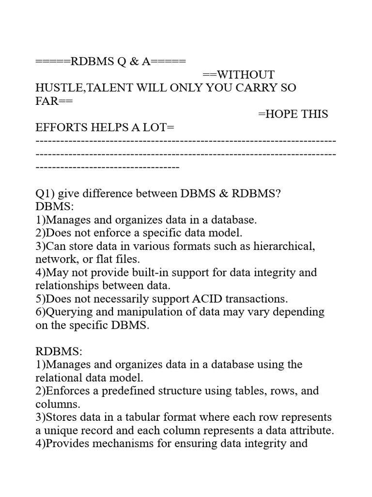 RDBMS Q& A | PDF | Pl/Sql | Database Transaction
