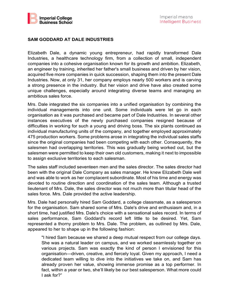 Sam Goddard at Dale Industries | PDF | Psychology | Social Psychology