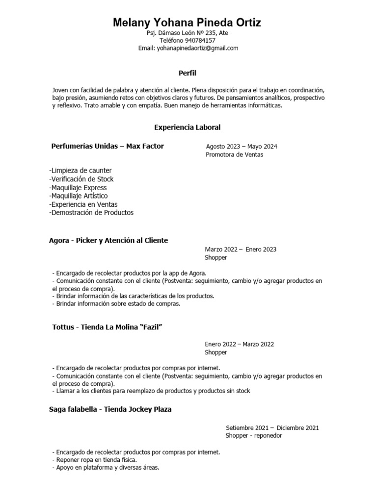 CV Melany Pineda Ortiz | PDF | Informática