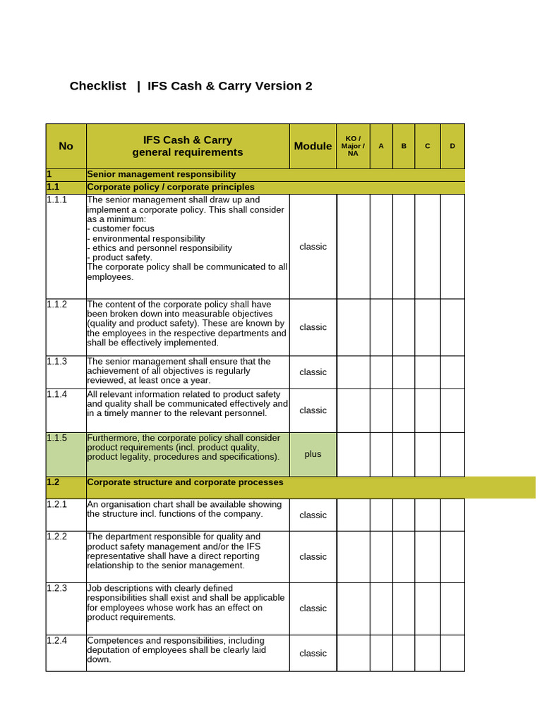 IFS-Cash--Carry-V2_checklist_en | PDF | Waste | Personal Protective ...