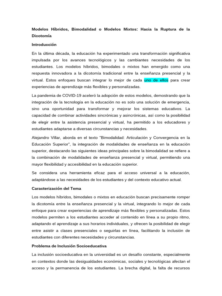 2-Base de Modelos Hibridos | PDF | Enseñando | Inclusión (Educación)