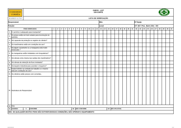 6 - Check List Oxicorte REV 1 HSG | PDF