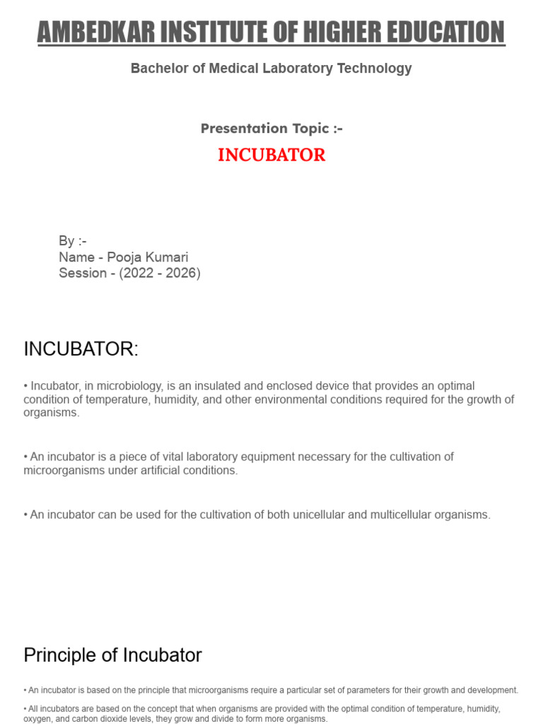 Incubator Presentation | PDF | Microorganism | Humidity
