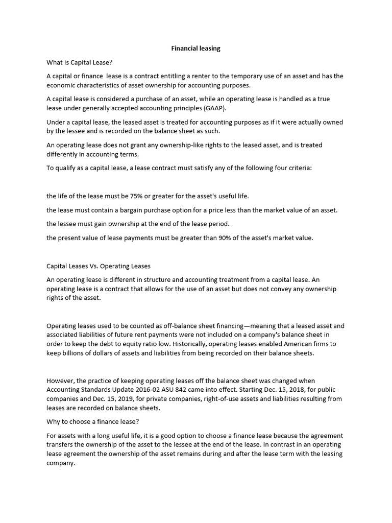 Understanding Capital vs. Operating Leases | PDF