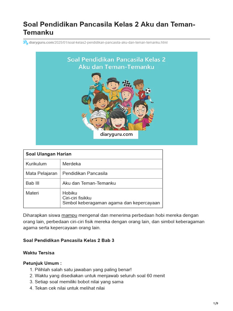 Soal Pancasila Kelas 2: Hobi dan Ciri Fisik | PDF
