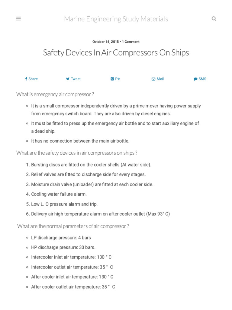 Safety Devices in Air Compressors on Ships | PDF | Valve | Mechanical ...