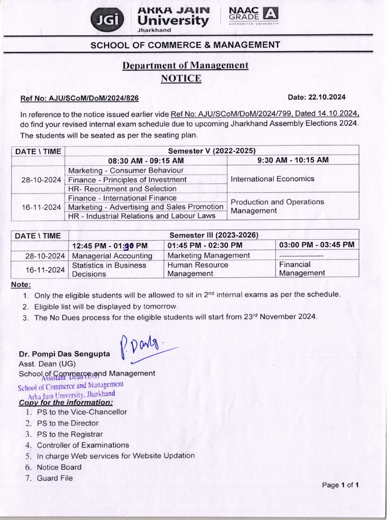 Notice - Revised 2nd Internal Examination - BBA - III (2023-2026) & V (2022-2025) | PDF ...