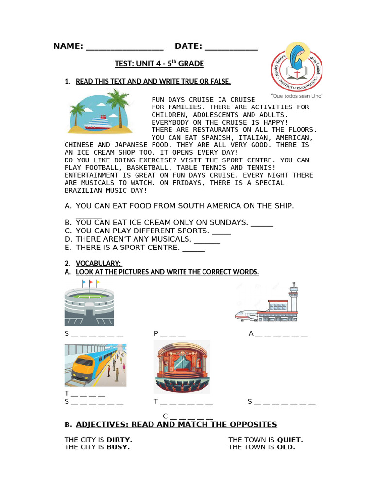 Test 5th Grade UNIT 4 2023 | PDF