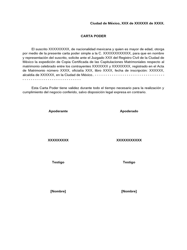 Carta Poder para Registro Civil | PDF