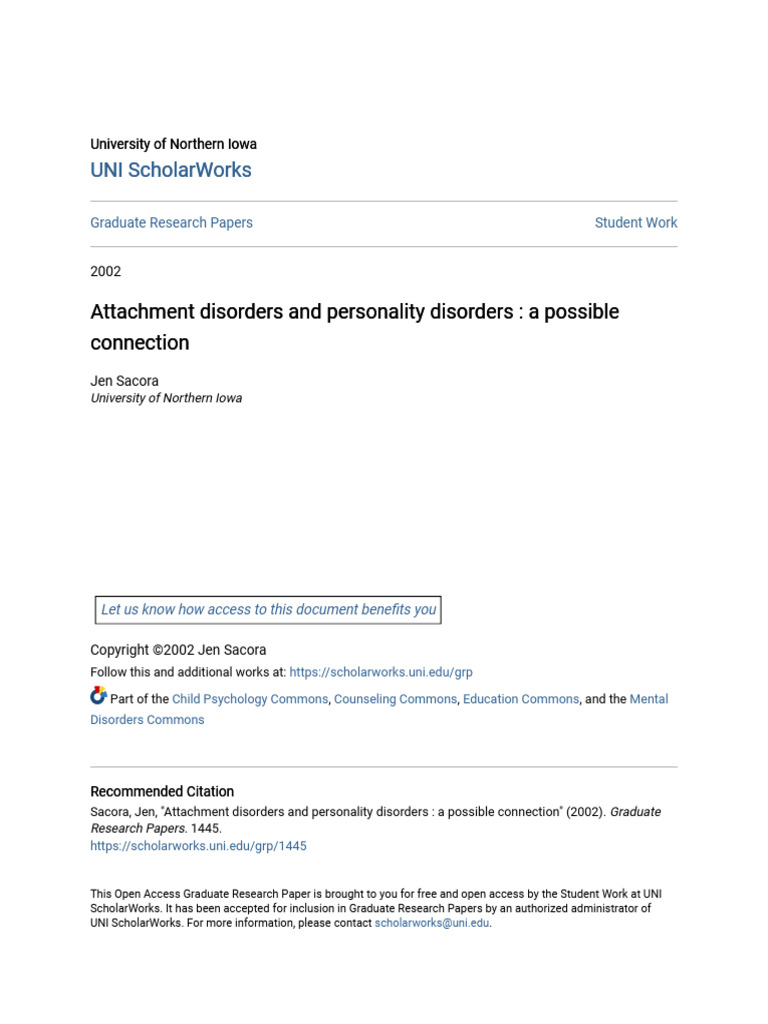 Attachment Disorders and Personality Disorders Possible Connection ...
