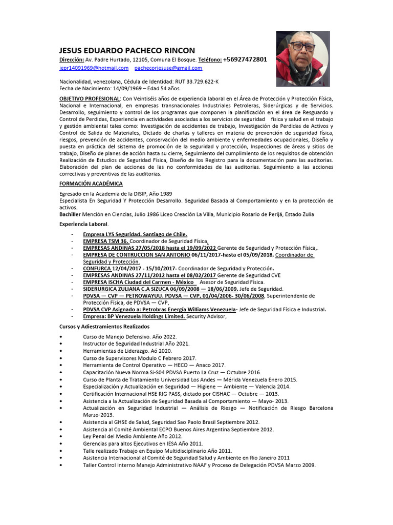 Curriculo Jesus Eduardpo Pacheco Rincon | PDF | Venezuela | Valores