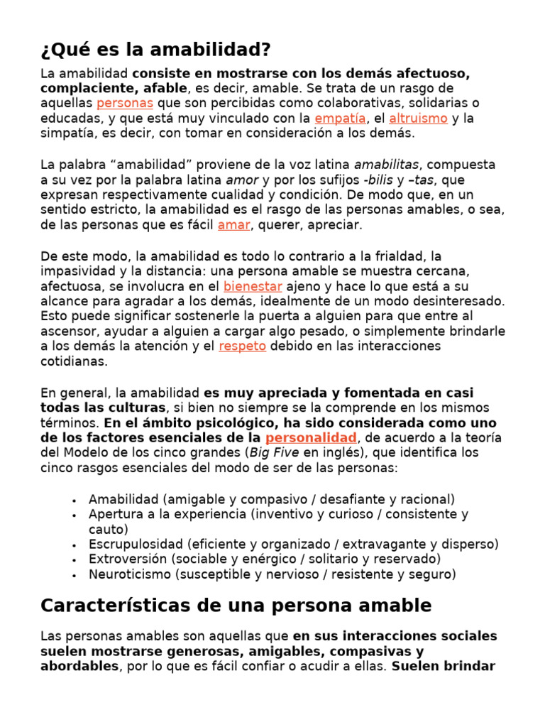Definición y ejemplos de amabilidad | PDF | Amor | Sicología