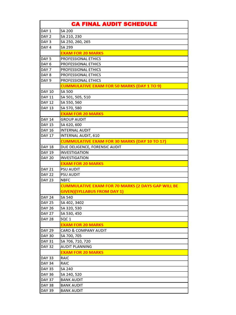 CA Final Audit Exam Schedule | PDF