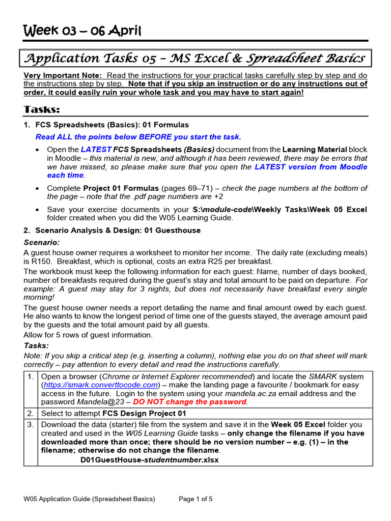 W05 Application Guide (Spreadsheet Basics) | PDF | Microsoft Excel | Computer File