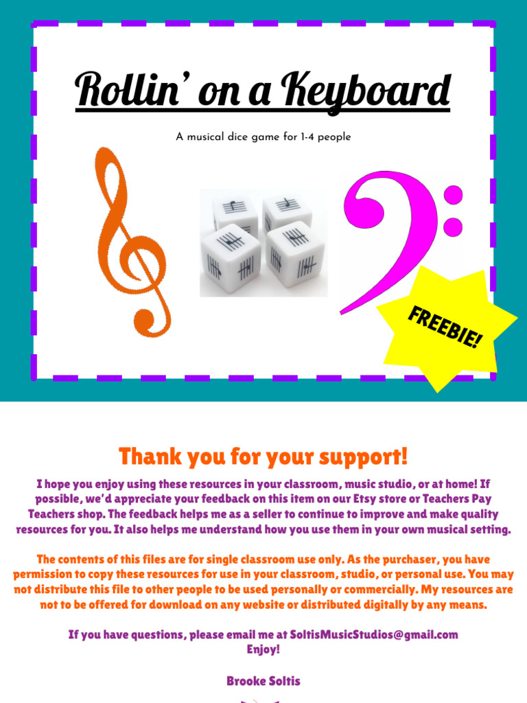 Rollin' On A Keyboard: A Musical Dice Game For 1-4 People | PDF ...