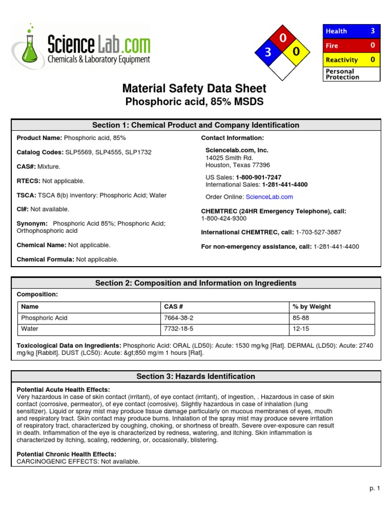 122 Phosphoric Acid | Dangerous Goods | Toxicity