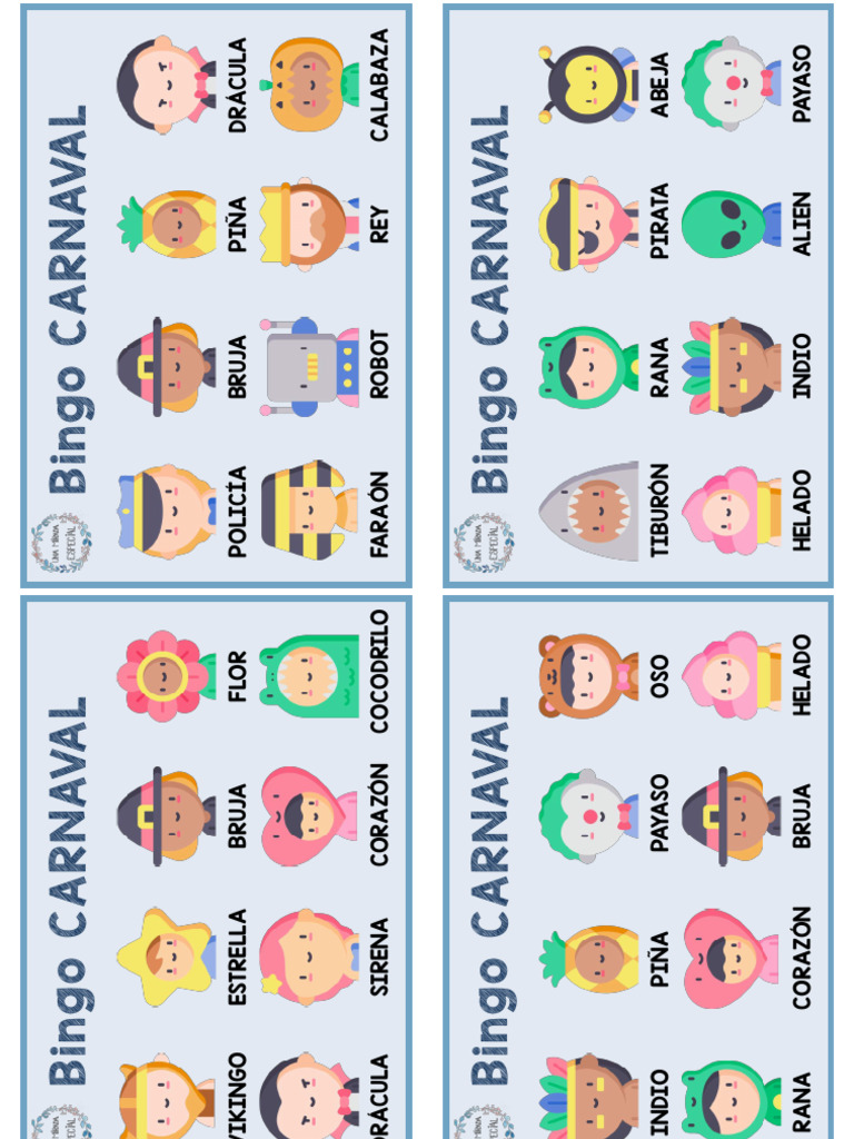 Bingo Carnaval: Diversión y Personajes | PDF