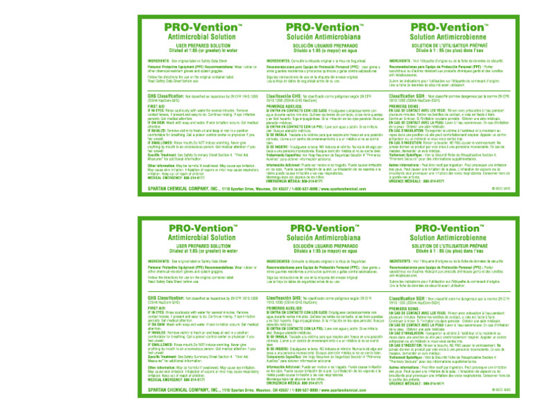 Pro-Vention User Prepared Solutions Label | PDF
