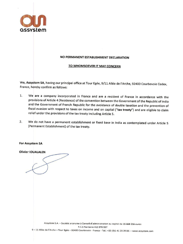 no PE declaration ASSYSTEM SA SIGNED | PDF