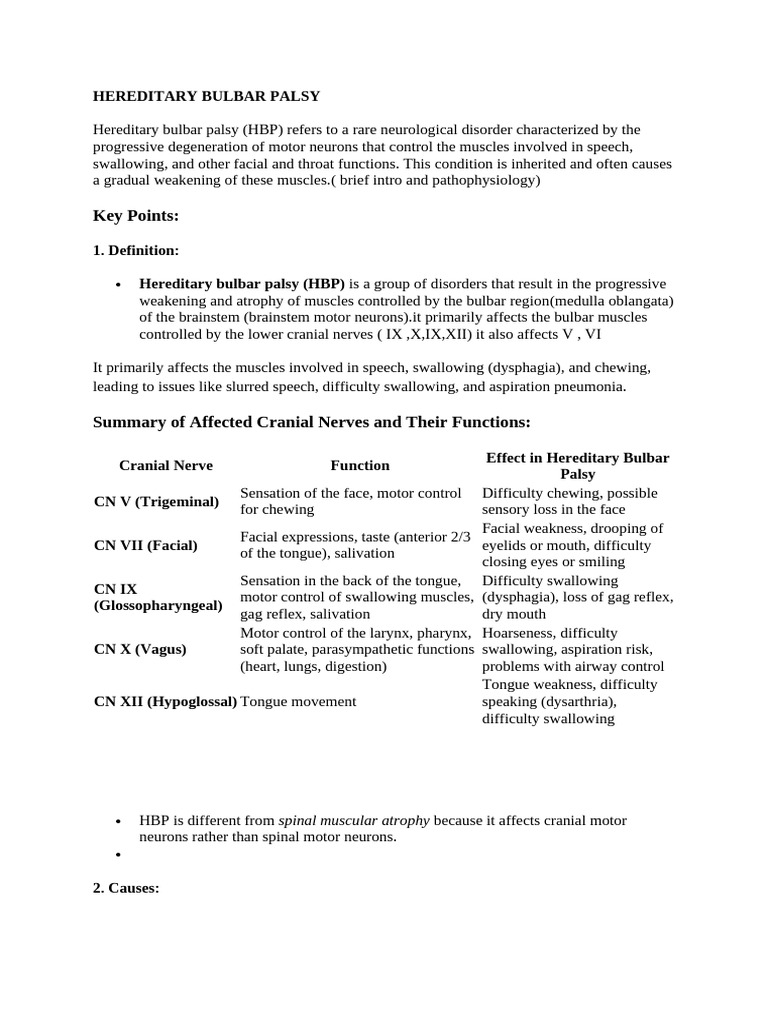 Hereditary Bulbar Palsy Overview | PDF | Genetic Disorder | Physical ...