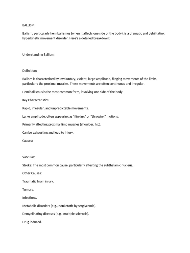 BALLISM | PDF | Diseases And Disorders | Human Diseases And Disorders