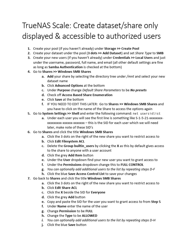 TrueNAS Scale - Authorized Dataset | PDF | User (Computing) | Data ...