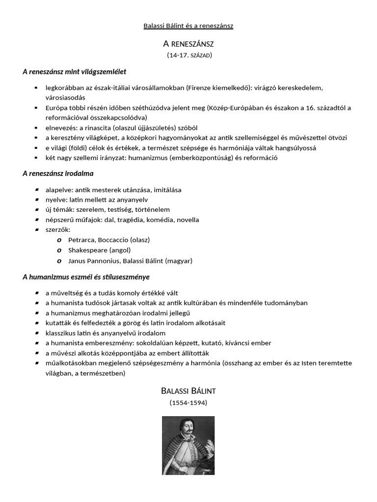 Balassi Bálint És A Reneszánsz | PDF
