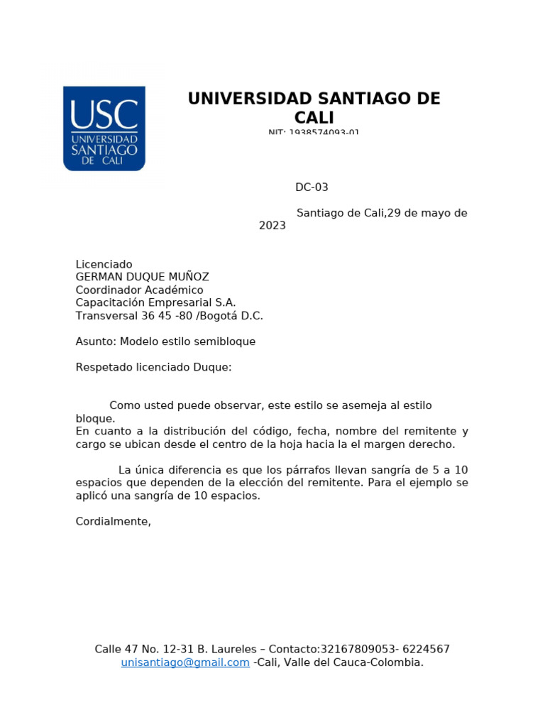 Modelo Carta Semibloque | PDF