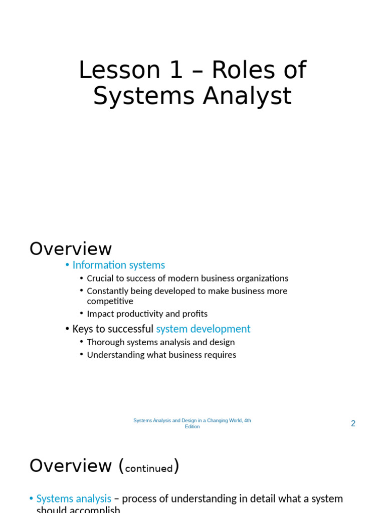 Lesson 1 - Roles of Systems Analyst | PDF | System | Databases