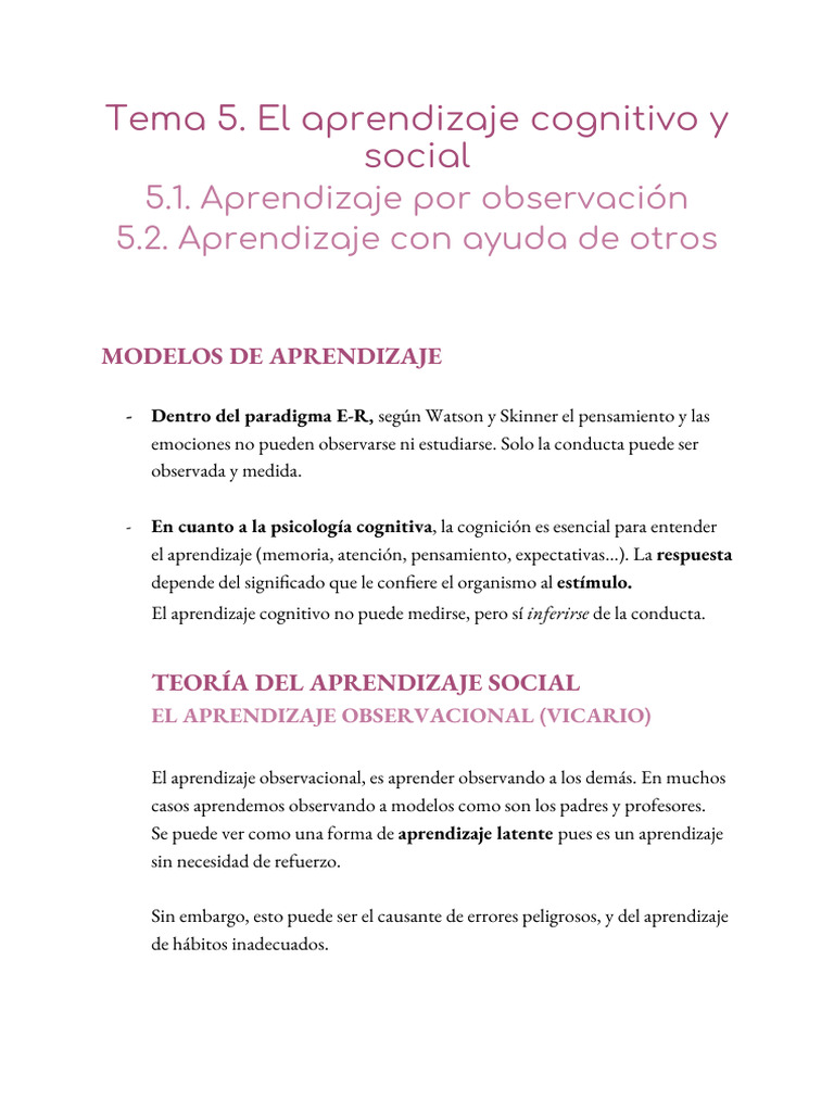 Aprendizaje Cognitivo y Social: Claves y Modelos | PDF | Aprendizaje ...