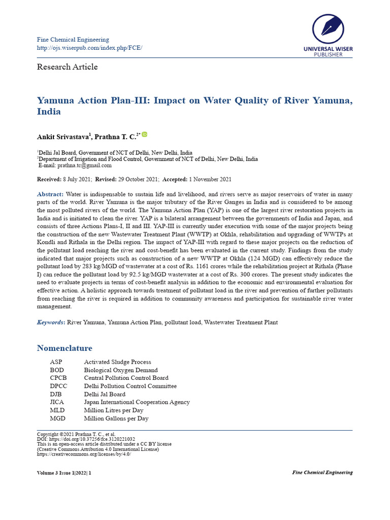 Yamuna Action Plan-III: Impact On Water Quality of River Yamuna, India ...