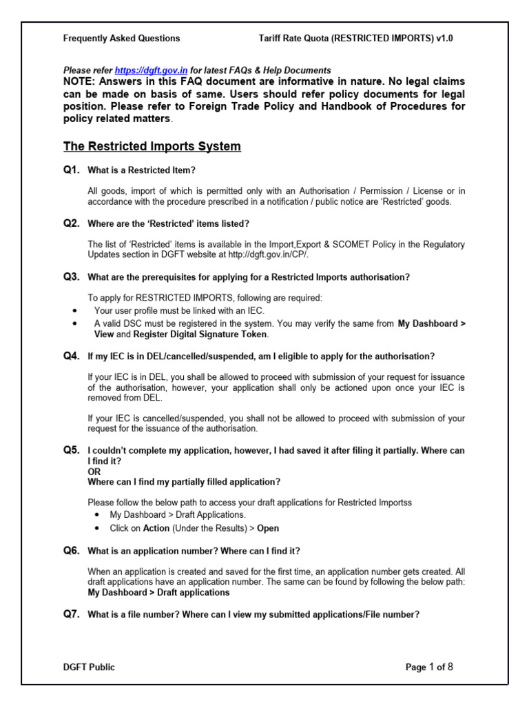 DGFT FAQs Restricted Imports - v1.0 | PDF