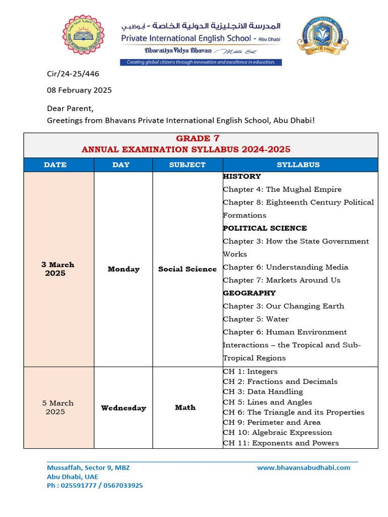 Grade 7 Exam Syllabus 2024-2025 | PDF | English Language | Semantic Units