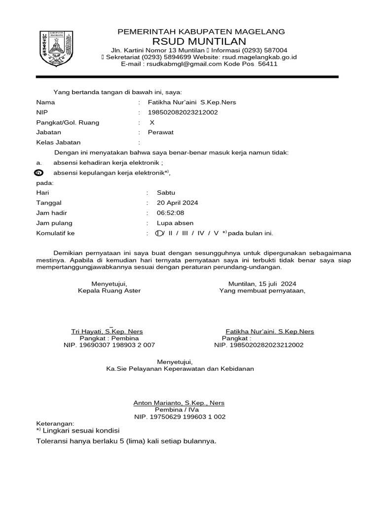 Surat Pernyataan Absen-1 | PDF