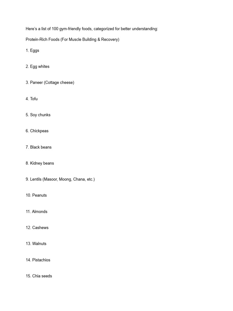 100 Gym-Friendly Food Options | PDF
