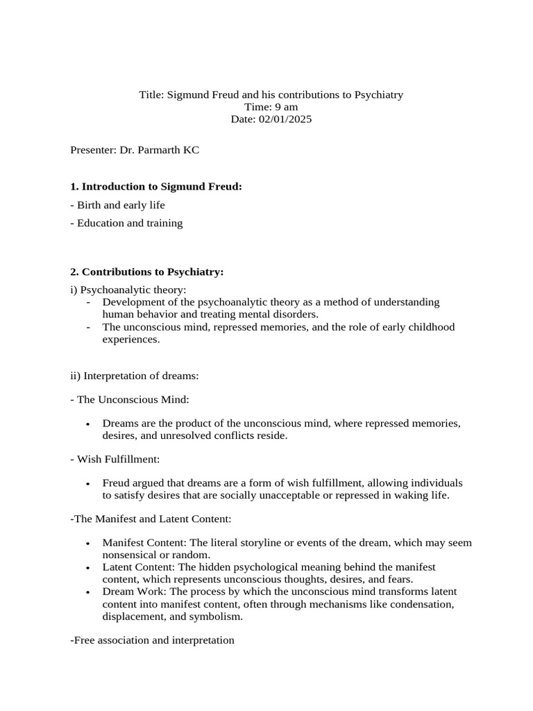 Sigmund Freud Handout | PDF | Unconscious Mind | Sigmund Freud