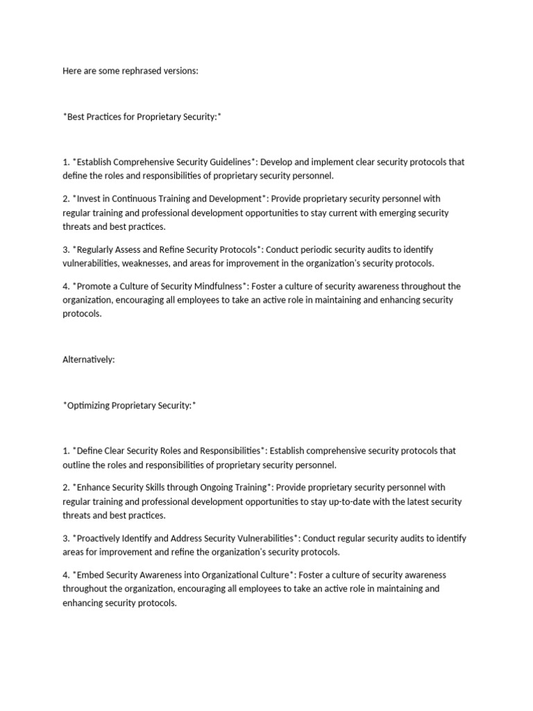 Best Practices for Proprietary Security | PDF