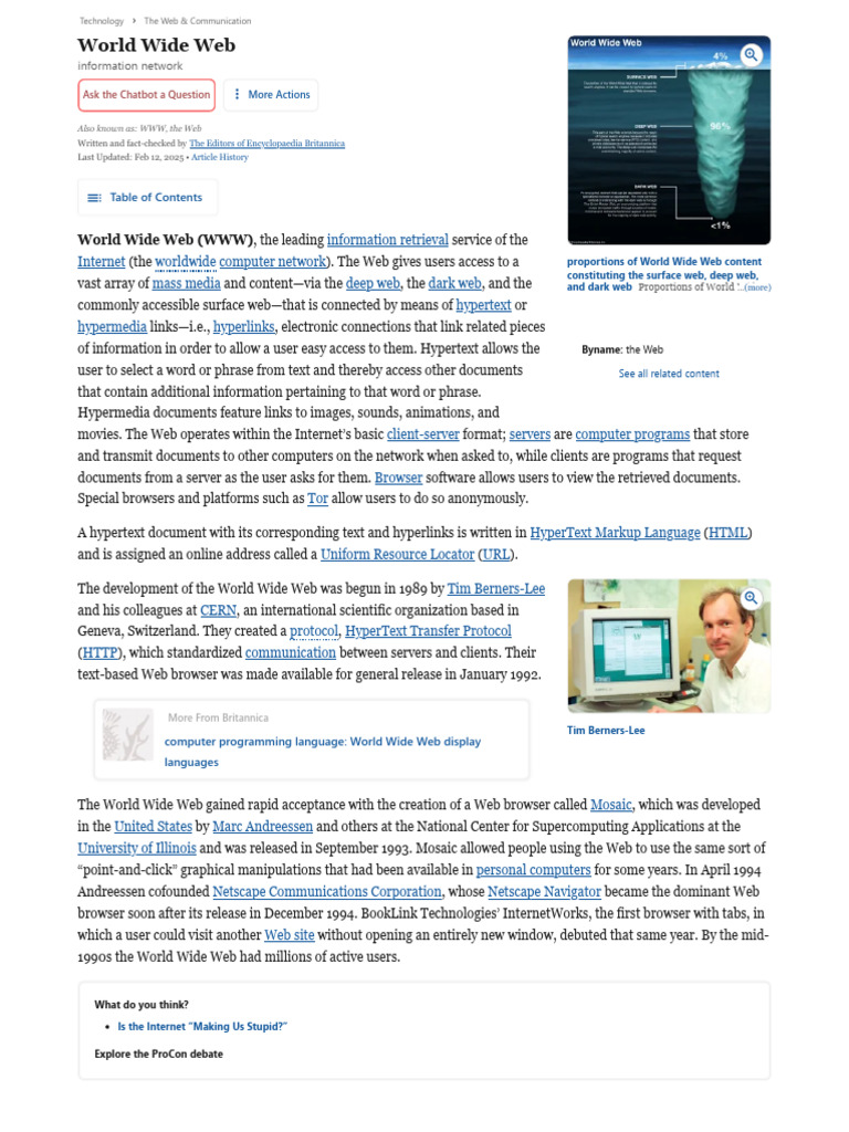 World Wide Web - History, Uses & Benefits - Britannica | PDF | World ...