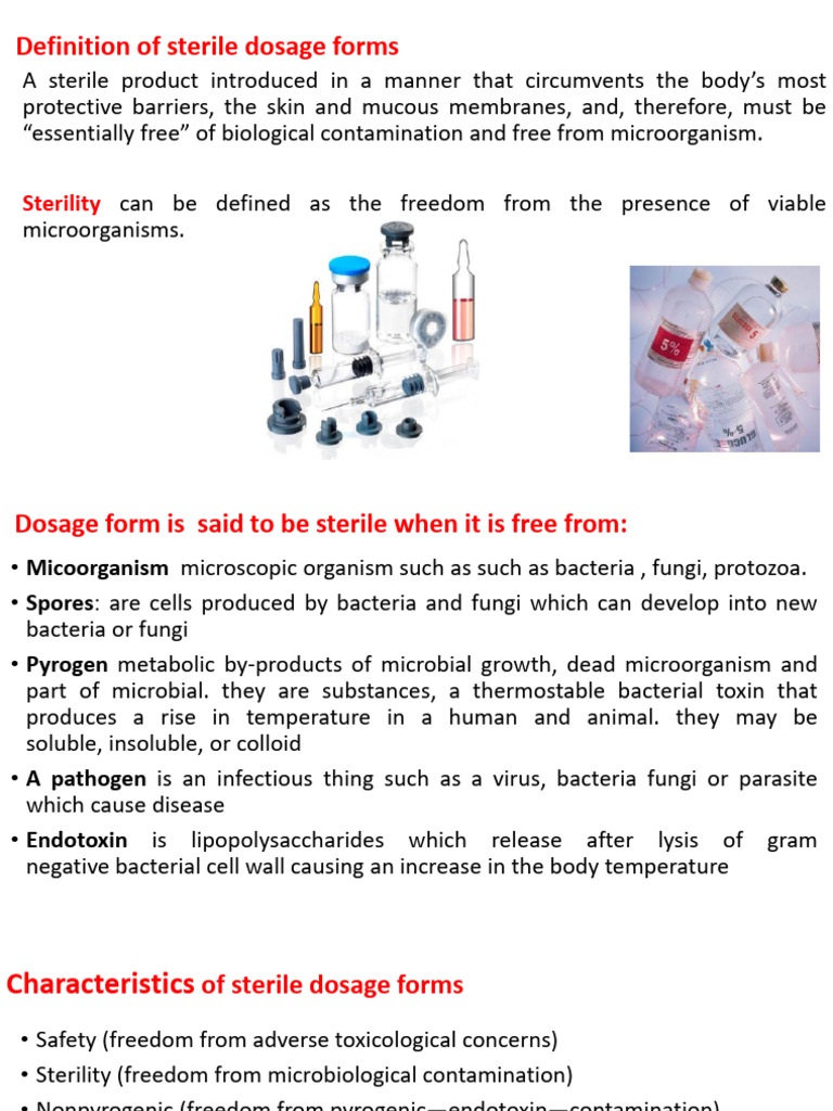 Lecture 1 - Introduction To Sterile Dosage Forms | PDF | Sterilization ...