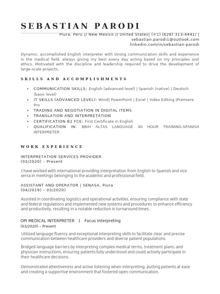 Resume Updated Sebastian Parodi | PDF | Language Interpretation ...