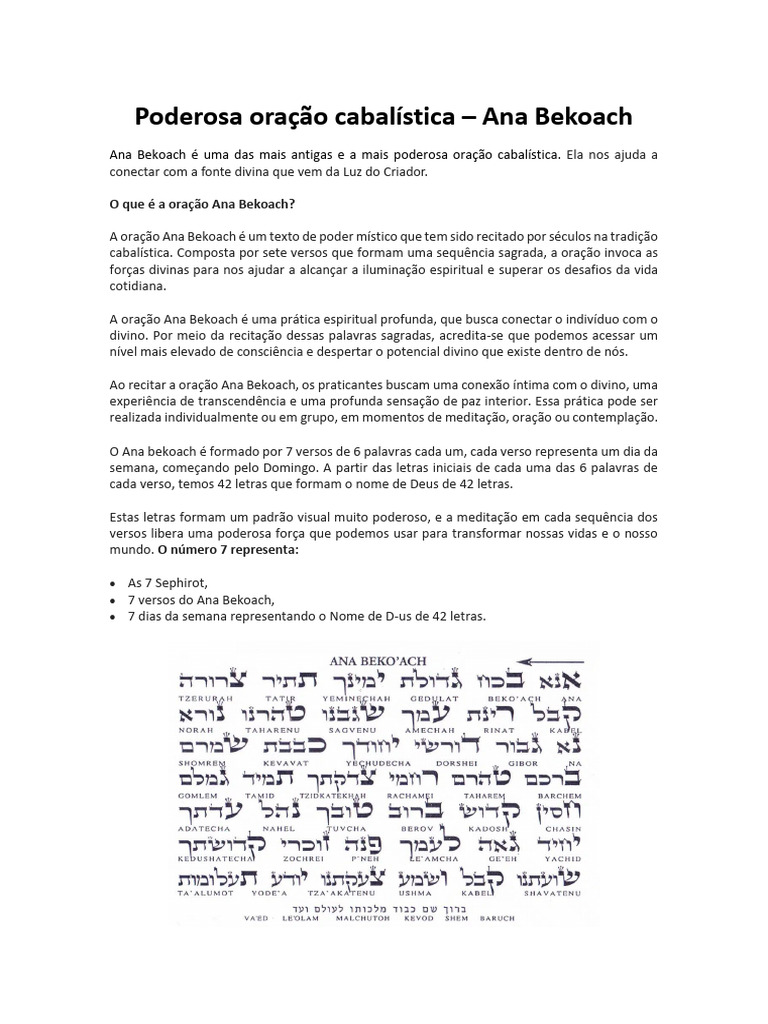 Poderosa Oração Cabalística - Ana Bekoach | PDF | Cabala | Oração