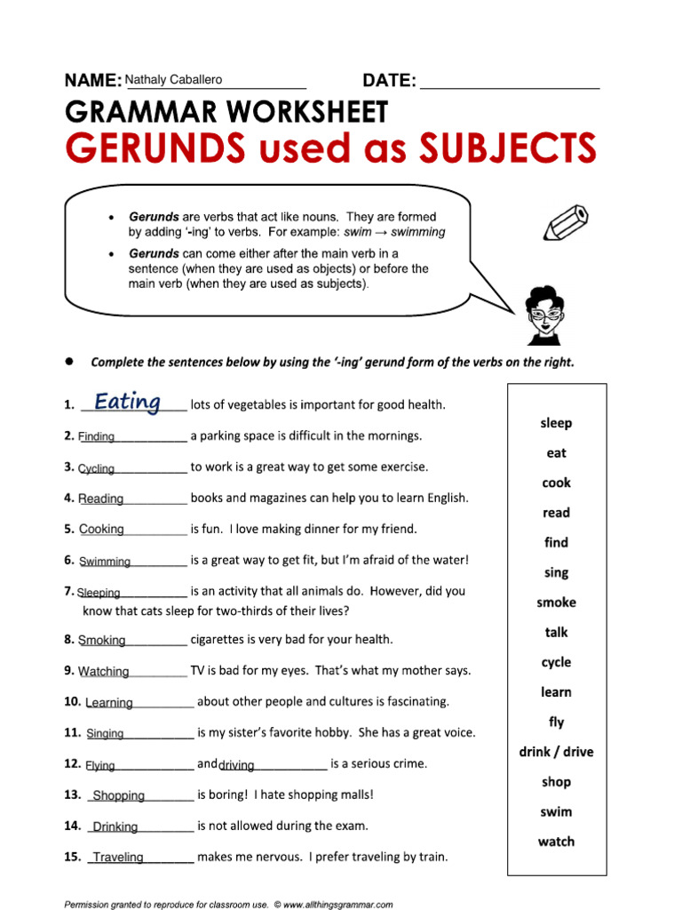 Homework No 21 Gerunds Worksheet | PDF