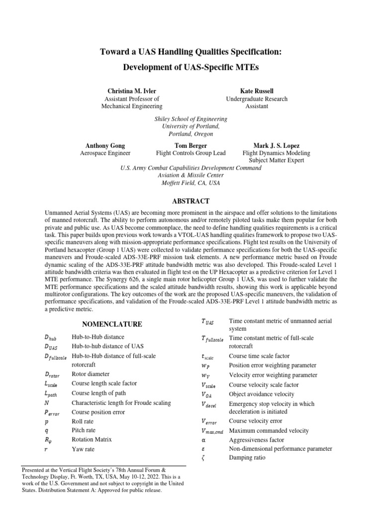 Toward A UAS Handling Qualities Specification | PDF | Unmanned Aerial Vehicle | Aircraft
