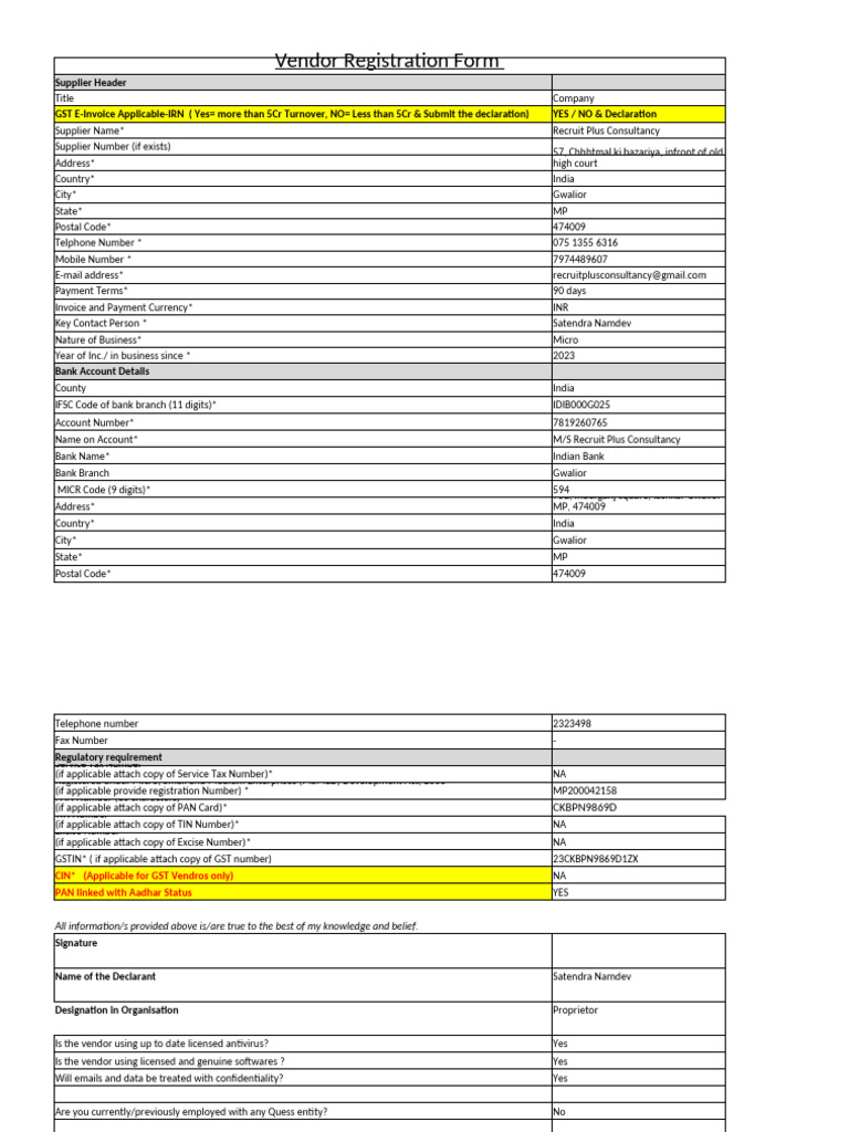 Vendor Registration Form (VRF) | PDF | Payments