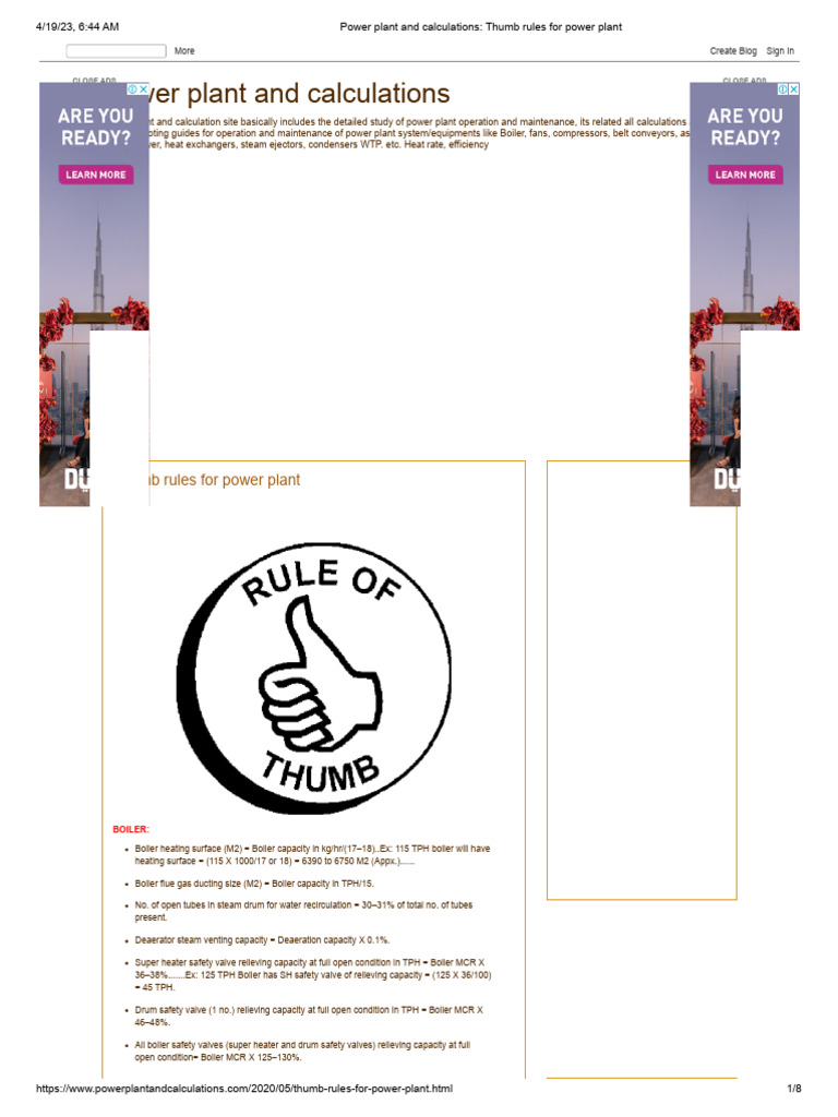 Power Plant and Calculations - Thumb Rules For Power Plant | PDF ...