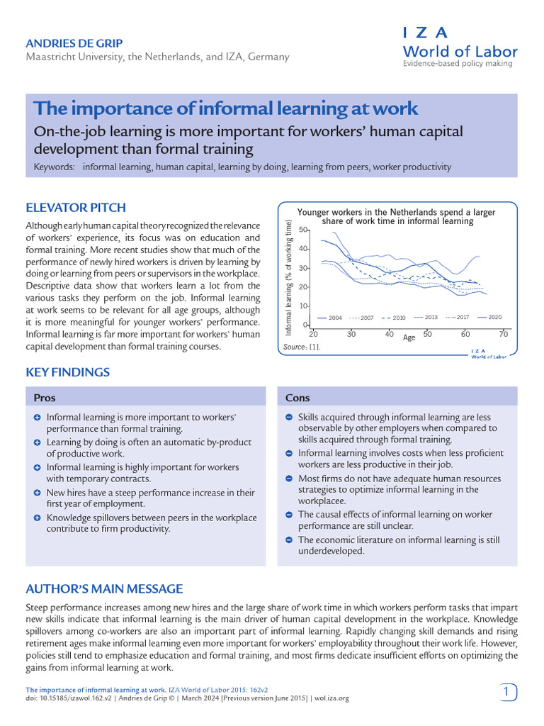 Importance of Informal Learning at Work | PDF | Employment | Human Capital