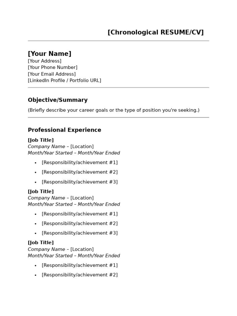 Chronological Resume Template Guide | PDF