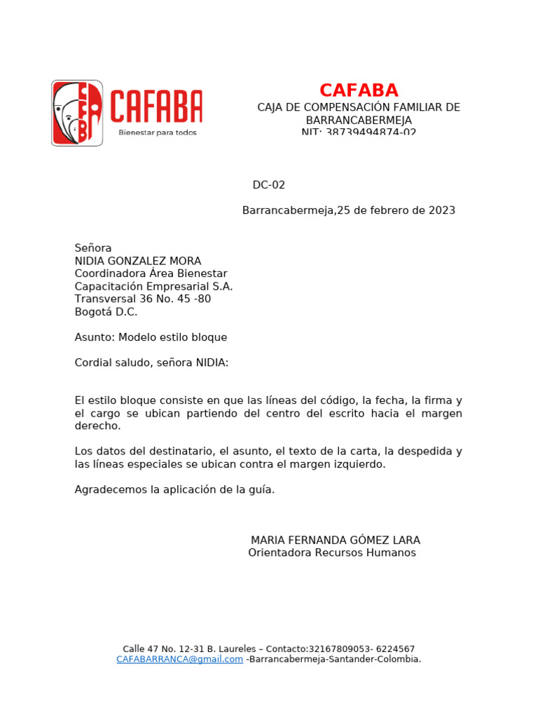 Modelo Carta Bloque | PDF