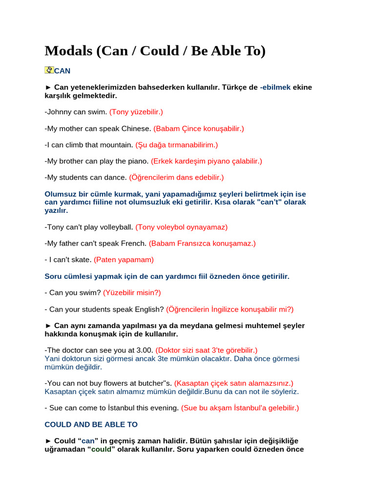 27-Modals (Can Could Be Able To) | PDF