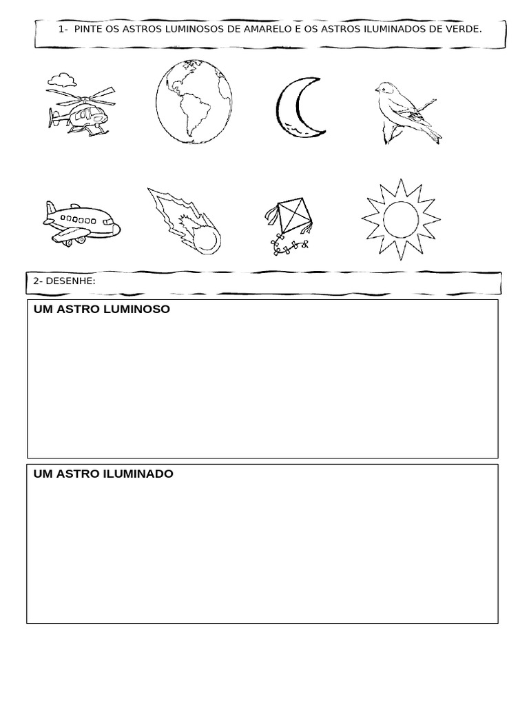 Astros Luminosos e Iluminados Atividades | PDF